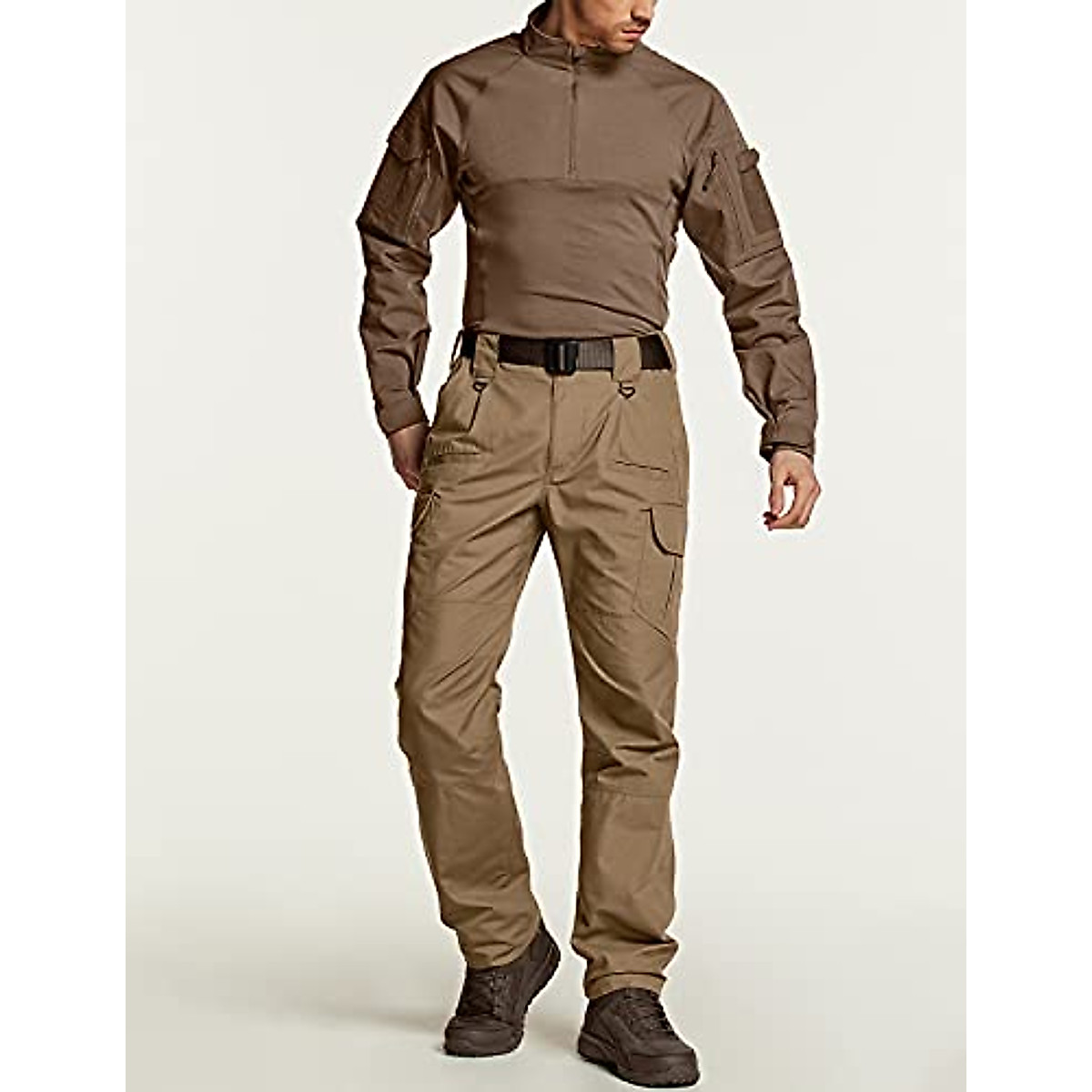 CQR Men's Tactical Pants, Water Resistant Ripstop Cargo Pants, Lightweight EDC Work Hiking Pants, Outdoor Apparel, Duratex Ripstop Coyote, 40W x 32L