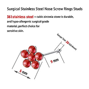 ANDGING 20G Nose Studs Flower I Shaped 20pcs Nose Rings Studs Tragus Piercing Jewelry Lip Earring Cartilage Studs Ear Nose Piercing kit Surgical Stainless Steel 2.0mm Ideal Gift