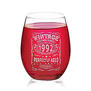 Veracco Vintage Established 1992 Perfectly Aged Stemless Wine Glass 30th Birthday Gift For Him Her Dirty Thirty