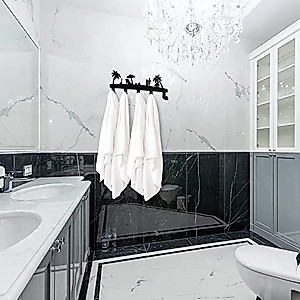 Towel Racks for Bathroom 16 Inch Towel Coat Key Hooks Holder Bedroom Hanger Living Room Wall-Mounted Metal — 5 Hooks Rust-Proof and Waterproof-Black (Black),Y-4