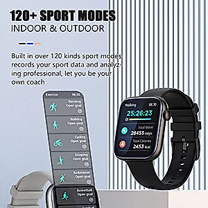 1.8" Full Touch Screen Smart Watch for Android & iOS Phones with Heart Rate & Blood Oxygen Monitor IP67 Waterproof, Multiple Sport Modes, Voice Assistant, Fitness Smart Watch for Women Men (Black)