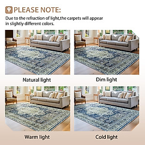 BESTSWEETIE 8x10 Area Rugs Machine Washable No Pile Non Slip Vintage Rugs for Living Room&Bedroom&Dinning Room Bohemian Distressed Carpet Indoor,Blue
