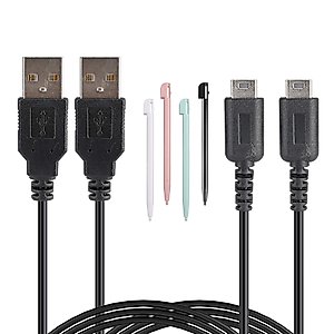CSTESVN DS Lite USB Charger Cable Kit, 2 Pcs 3.9ft Charging Cord and 4 Stylus Pen Compatible with Nintendo DS Lite (ONLY for NDSL, NOT for 3DS, 2DS, DSi, DS)