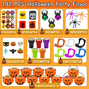 192 PCS Halloween Party Favors For Kids, 24 Pack Prefilled Halloween Pumpkins With Toys Halloween Toys Bulk for Halloween Party School Classroom Prizes Rewards Trick or Treats Gifts