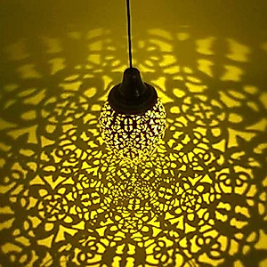 Outdoor Garden Lights Courtyard Decor Yard Home Decoration Accessories Metallic LED Solar Light Hollow Lantern Hanging