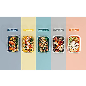 GC GENICOOK Glass Food Storage Meal Prep Containers - Bowls with Silicone Sleeve and Airtight Durable Glass Lids- Bento Box Lunch Box -stackable,microwave and freezer safe,(5 Pack, 22 Ounce)