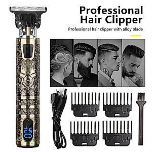 Professional Hair Trimmer for Men Cordless Hair Clippers LCD display Zero Gapped T Blade Rechargeable Multifunctional for Barber Family LCD-Demon
