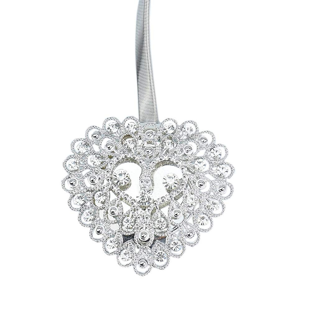 2PCS Magnetic Curtain Tiebacks Crystal Heart Shape Window Curtain Holdbacks Buckles Tie Backs Holders with Stretchable Wire Rope for Home and Office Decoration,Silver