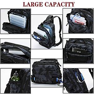 Meprona Fishing Tackle Backpack Storage Bag, Outdoor Shoulder Backpack, Water-Resistant Fishing Gear Bags with Rod Holder and Stainless Steel Fishing Plier (Standard(14.5 * 9 * 5.5 inch)-Black)