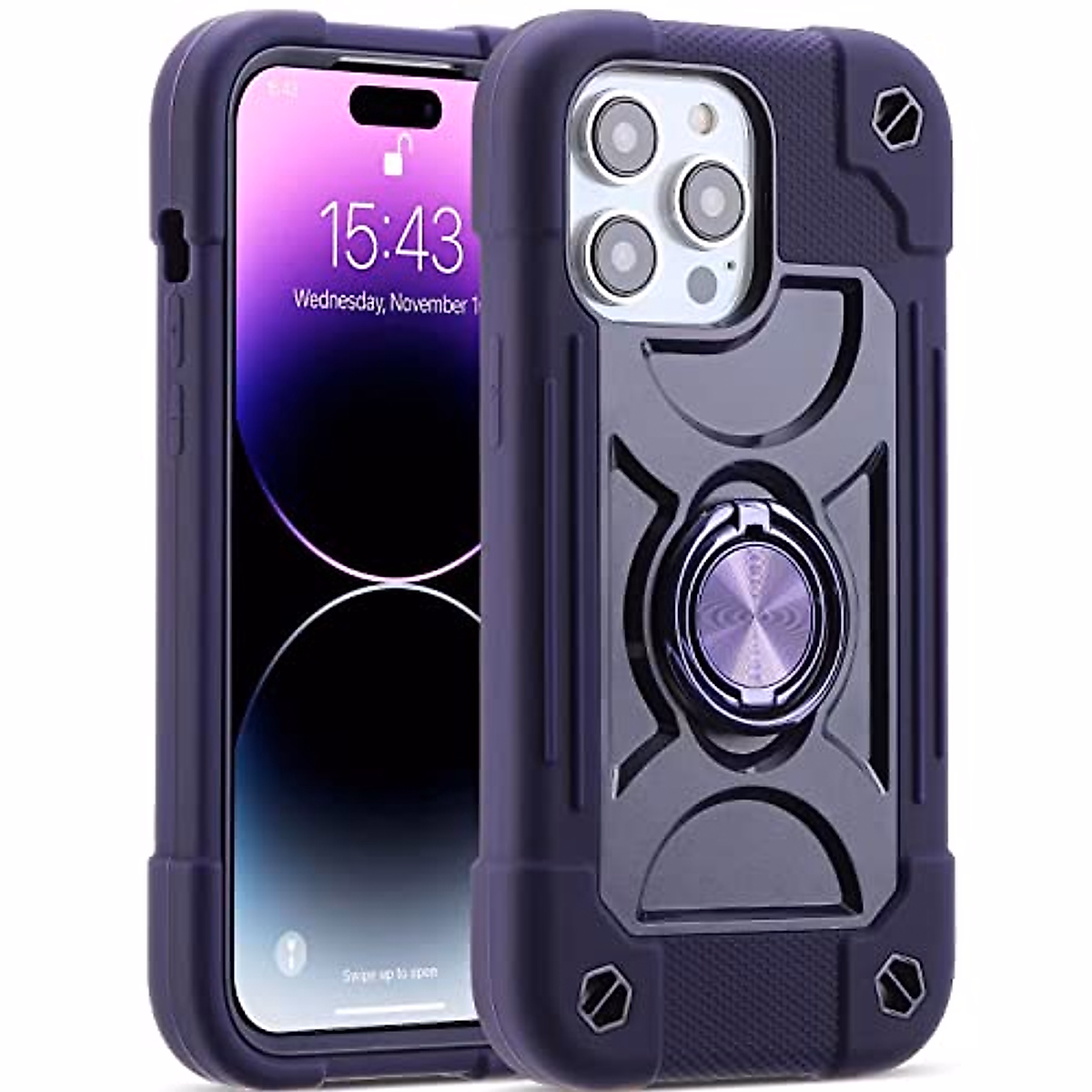 MARKILL Compatible with iPhone 14 Pro Max Case 6.7 Inch with Ring Stand, [Soft Silicone and Hard Plastic ] Heavy-Duty Military Grade Shockproof Phone Cover for iPhone 14 Pro Max. (Deep Purple)