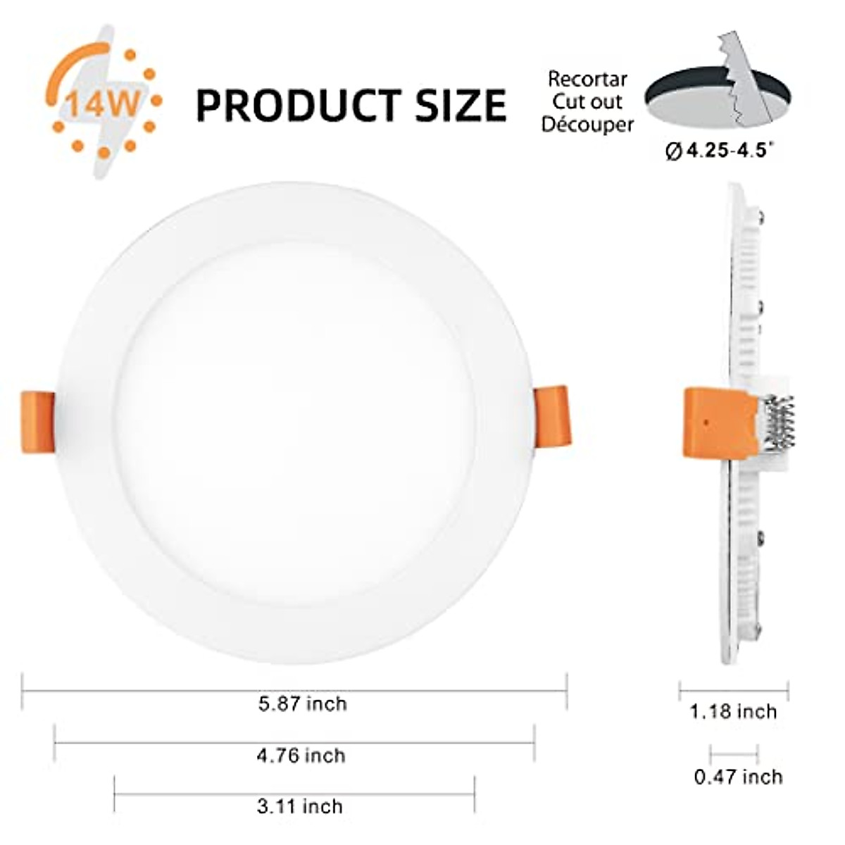 obstime 6 Pack 14W 4 Inch Ultra-Thin LED Recessed Lights Slim with Junction Box,2700K/3000K/4000K/5000K/6000K Selectable,High Brightness Eqv 150W, Dimmable Canless LED Recessed Light-IC Rated&ETL