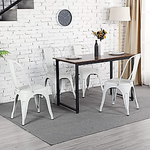 Yaheetech Metal Kitchen Dining Chairs Indoor-Outdoor Distressed Style Stackable Side Coffee Chairs in Distressed White, Set of 4