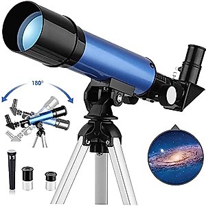 Timisea Telescope for Kids & Beginners, Portable Refractor Telescope 90x Magnification with Tabletop Tripod and Two Eyepieces, Best Gift for Kids to Explore Moon Space, View Wildlife, Watch Night-Sky