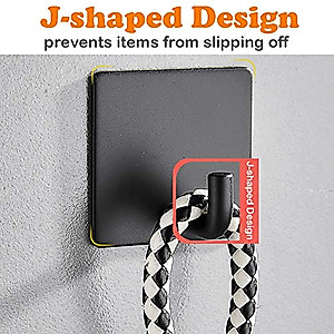 4 Pack Self Adhesive Hooks, Veriya Stainless Steel Adhesive Hook Heavy Duty Sticky Hanger Waterproof Rustproof Hanging Holder Stick on Wall, Door, Bathroom, Kitchen, Office (Black)