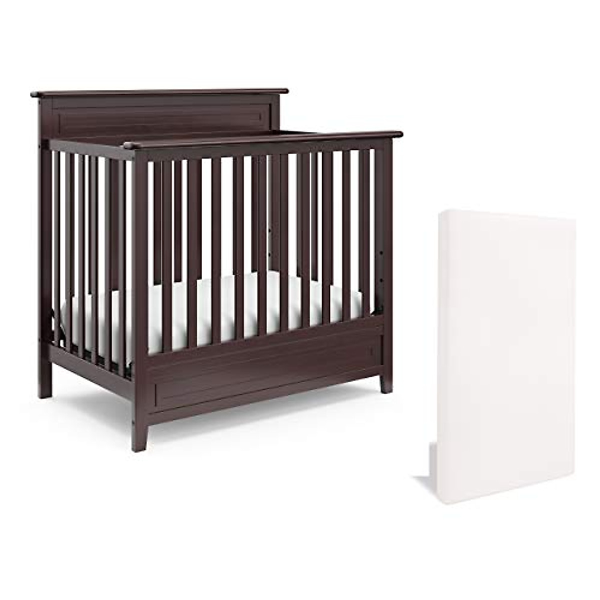 Storkcraft Petal 5-in-1 Convertible Mini Crib with Mattress, Espresso