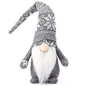 Funoasis Holiday Gnome Handmade Swedish Tomte, Christmas Elf Decoration Ornaments Thanks Giving Day Gifts Swedish Gnomes tomte (Grey Snowflake-19 Inches)