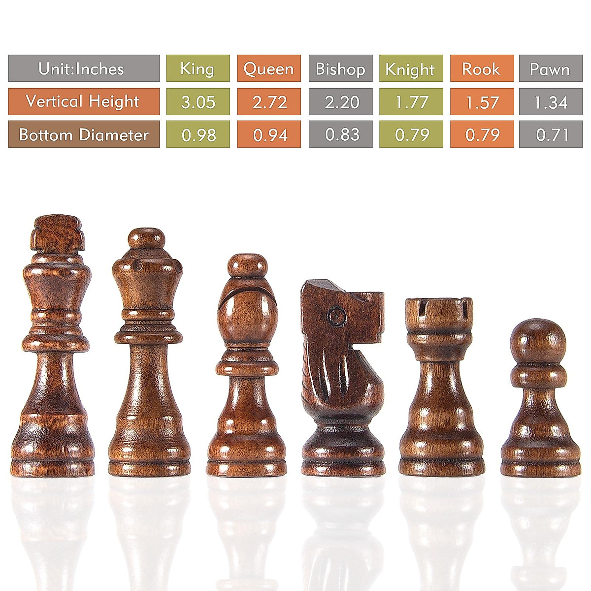 AMEROUS Wooden Chess Pieces Only, 32 Pieses / 3.05" King/Storage Bag/Gift Package, Standard Tournamen Staunton Wood Chessmen for Chessboard, Replacement of Missing Pieces