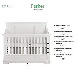 Evolur Parker 5 in 1 Convertible Crib, Winter White
