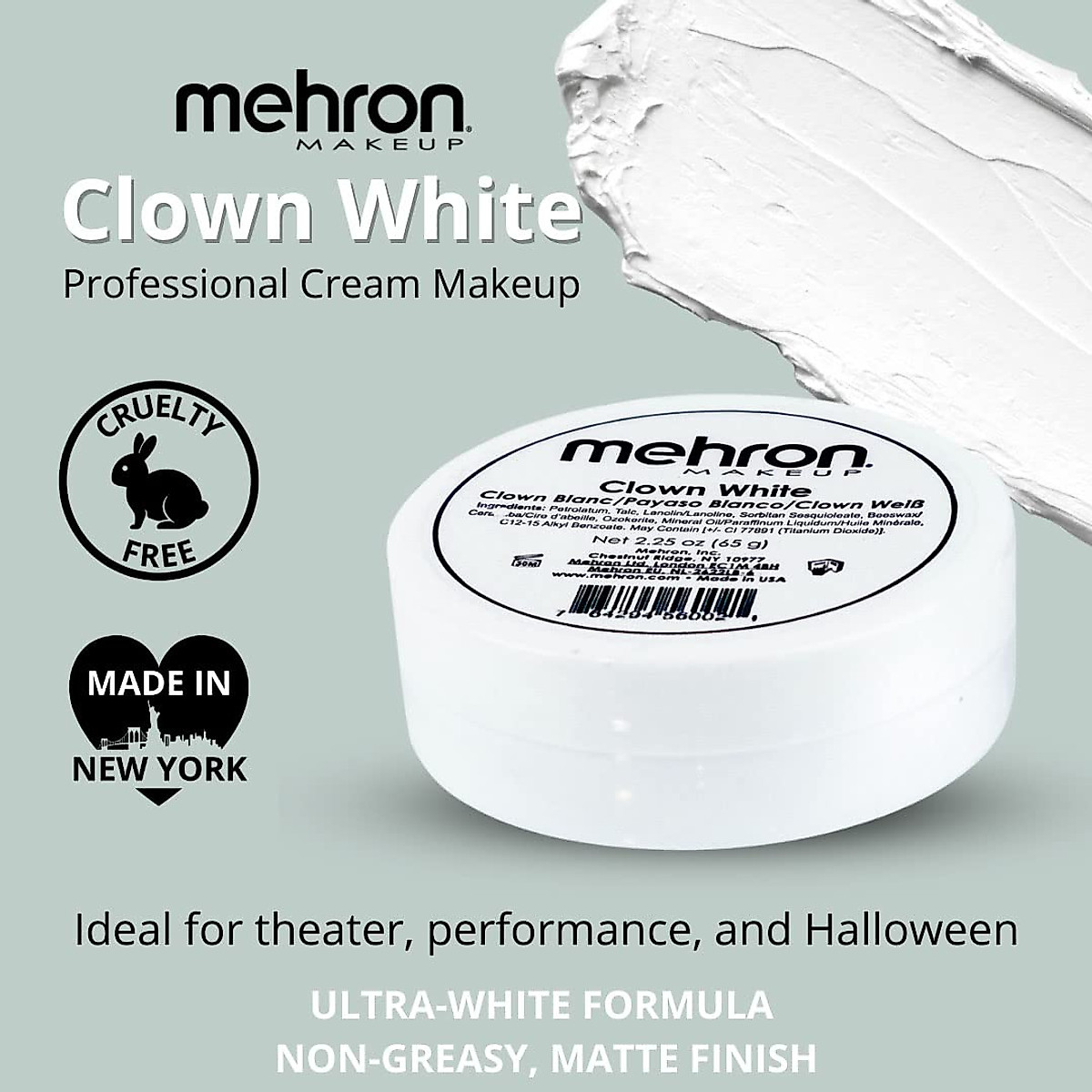 Mehron Makeup Clown White Professional Face Paint Cream Makeup | White Face Paint Makeup | Halloween Clown Makeup 2.25 oz (65g)