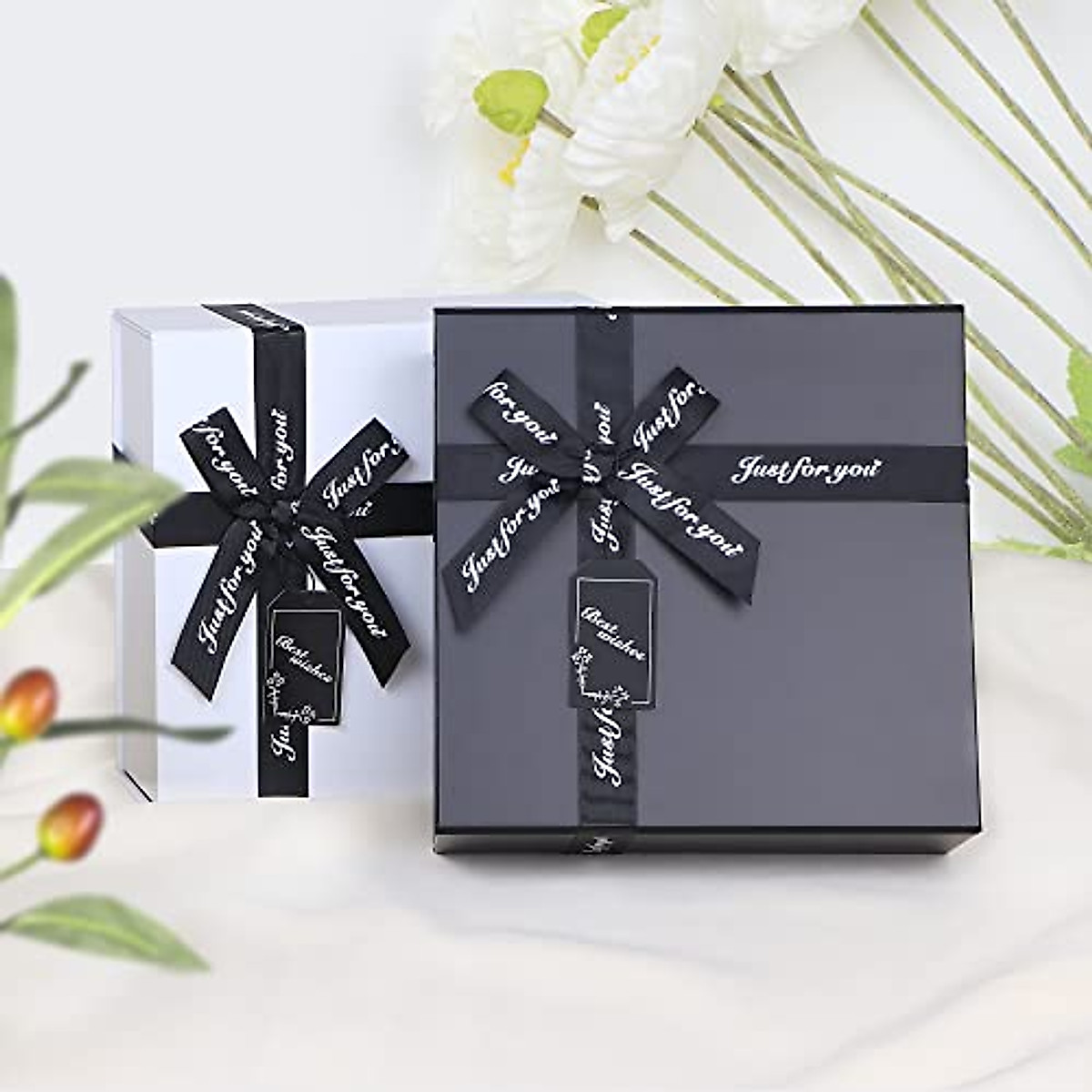 JiaWei Gift Box 13x12.1x4.5 Inches, Gift Box with Bow, Gift Boxes with Lids and Tissue Paper, Magnetic Gift Box, Collapsible Bridesmaid Proposal Box, Decorative Gift Box for Presents, Wedding, Christmas