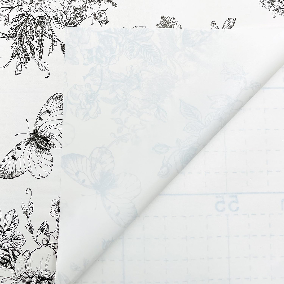 SimpleLife4U Easy Apply Shelf Liner Removable Furniture Paper Decorative Workspace Organizers Sofa Tables, Black-White Peony Butterfly, 17.7 Inch by 9.8 Feet