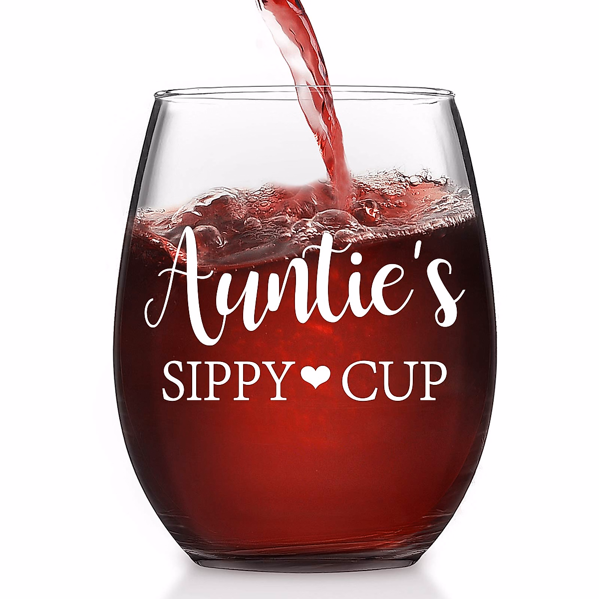 Auntie's Sippy Cup Wine Glass, Aunt Stemless Wine Glass 15Oz for Women Aunts, Auntie Gift from Niece, Nephew
