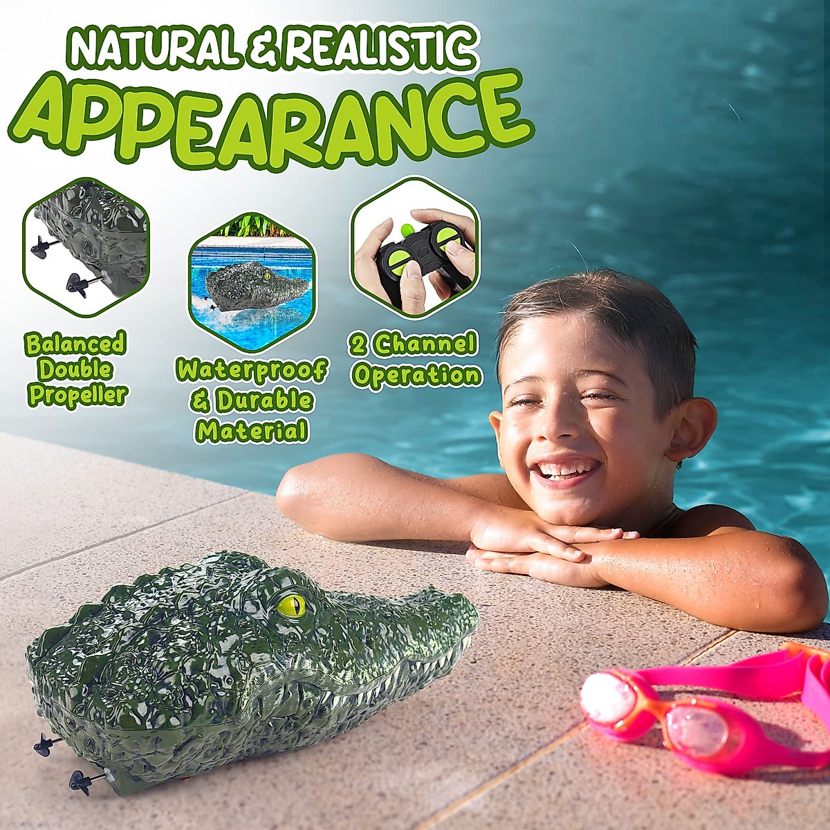 Doohickey Remote Control Alligator Head Boat for Kids and Adults, Simulates The Speed and Movement of a Real Alligator, for Pools, Water Parks, Lakes and More, Includes Gator Head and Remote Control