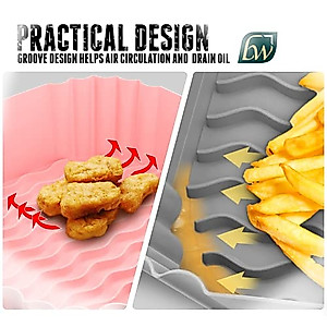 BW 2-Pack Square Silicone Air Fryer Liners 8 Inch For (4 to 7 QT) Reusable AirFryer Pot Air Fryer Inserts For Oven Microwave Accessories (Grey+Pink) + (2 Anti Heat Gloves)