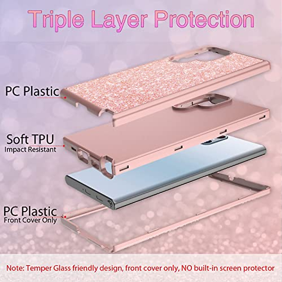 Coolwee Pink Full Protective Case for Galaxy S22 Ultra 5G Heavy Duty Hybrid 3 in 1 Rugged Shockproof Women Girls Transparent for Samsung Galaxy S22 Ultra 6.8 inch Rose Gold