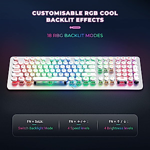 STOGA Retro Mechanical Keyboard, Typewriter Keyboard, RGB Gaming Keyboard with RGB Backlit, Wired White Keyboard with Round Keycaps and Multimedia Keys for Gaming/Office(108 Keys, Brown Switch)
