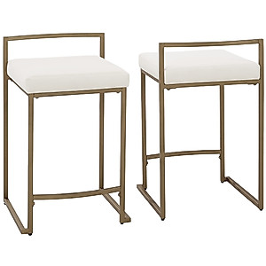 Crosley Furniture Harlowe Upholstered Seat Counter Height Bar Stools Set of 2, Kitchen and Dining, Crème and Gold