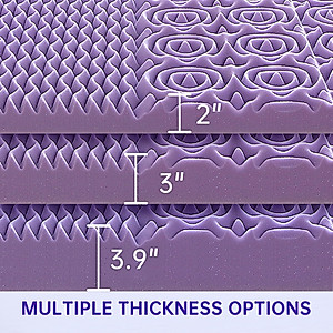 MUXHOMO 3 Inch 7-Zone Twin Mattress Topper, Egg Crate Foam Mattress Topper Twin Size for Back Pain, Lavender Cooling Gel Infused Bed Pad, CertiPUR-US and Oeko-TEX Certification (38"×75")