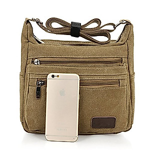Canvas Shoulder Bag for Women and Men Messenger Handbags Cross Body Multi Zipper Pockets Bag