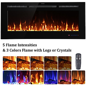 Dreamflame 60 inch Electric Fireplace, in Wall Fireplace Electric Heater,Remote & Touch Screen,Logs/Crystal Options, Thermostat,Overheating Protection, 0-9H Timer