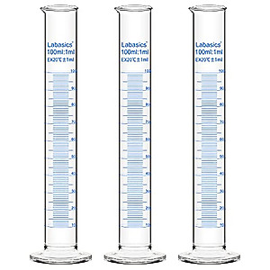 Labasics 3-Pack Borosilicate Glass 100 ml Heavy Wall Graduated Cylinder Measuring Cylinder