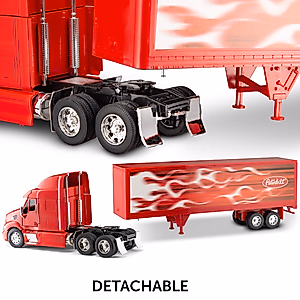 Wheel Master Peterbilt Tractor Trailer 387 Play Toy Truck Vehicle for Kids 1/32 Die Cast Scale,Designed, with Functions, Pre Built Semi, Realistic Look and Openable Doors Great Gift for Children