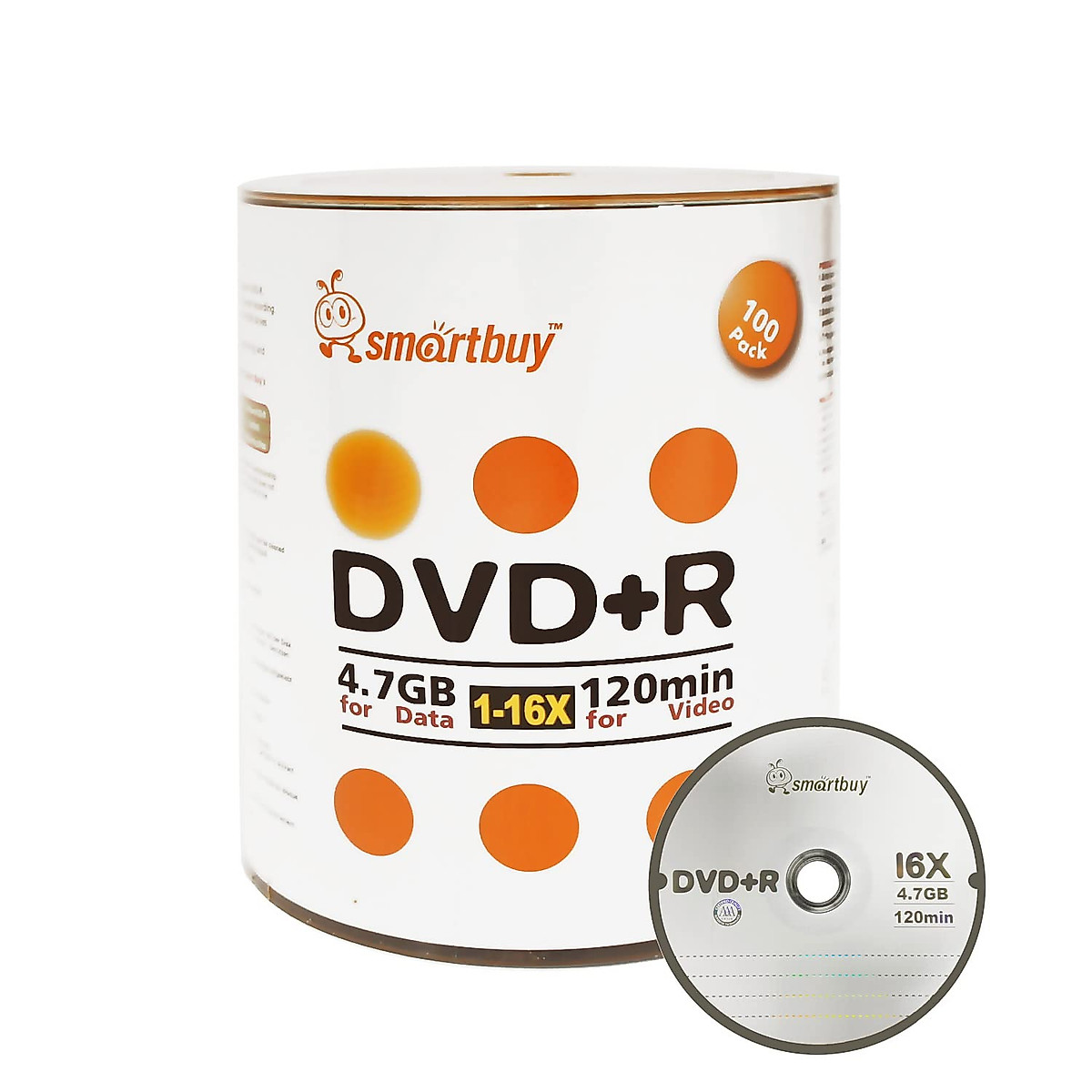 Smartbuy 100-disc 4.7gb/120min 16x DVD+R Logo Top Blank Data Recordable Media Disc