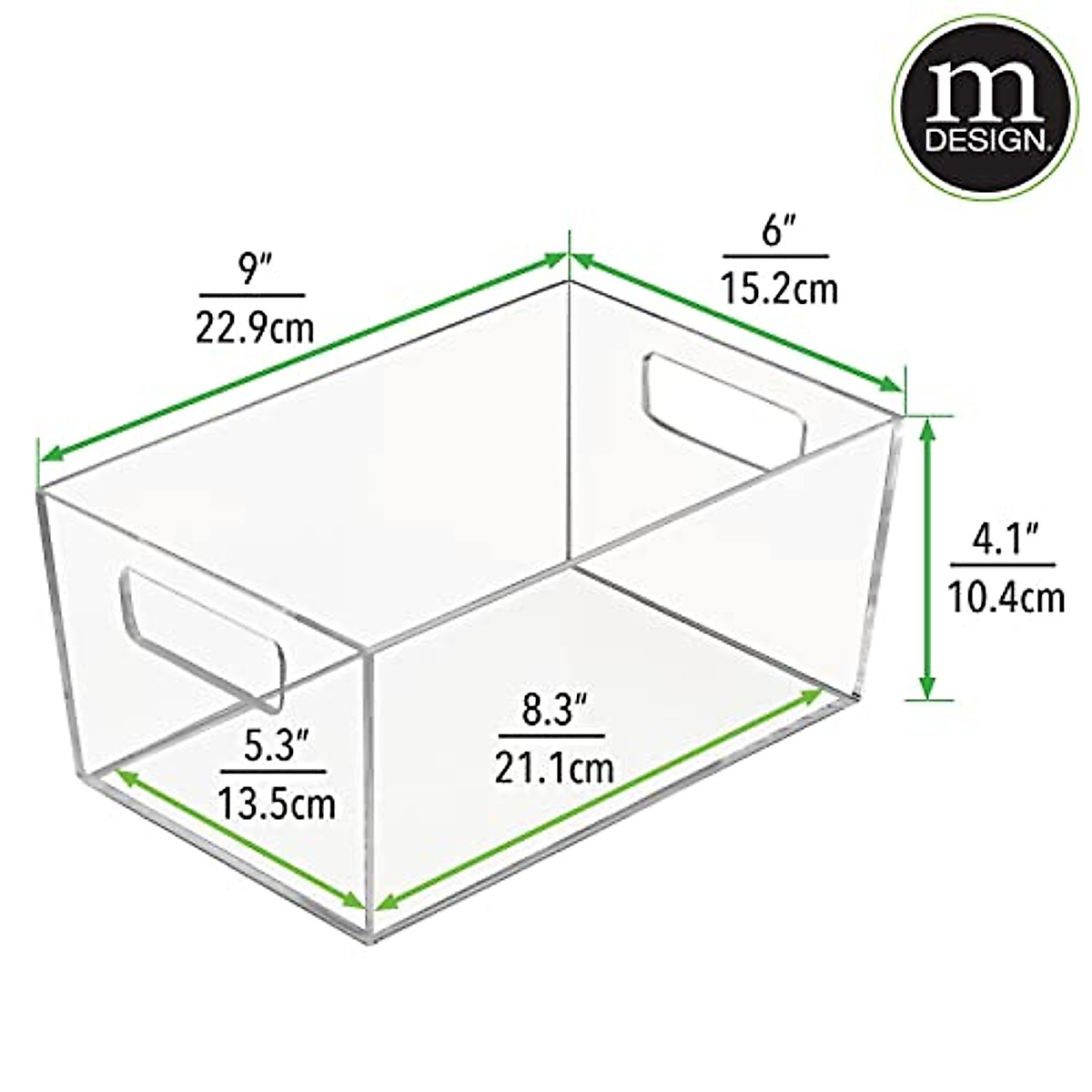 mDesign Small Plastic Kitchen Storage Container Bin, Handles for Organization in Pantry, Cabinet, Refrigerator, Freezer - Hold Food, Drink, Snacks, Prism Collection, Includes 2 Bins, 32 Labels, Clear