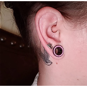 1 Piece of 5/8 Inch - 16mm Multi Pink Crystal Stone Setting on Black Acrylic Ear Gauge Flesh Tunnel