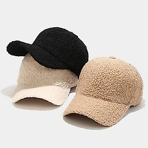 Avilego Winter Baseball Cap for Women Lamb Wool Solid Color Warm Baseball Cap for Outdoor Travel