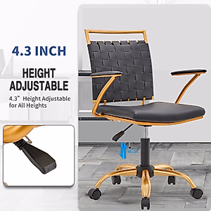 CAROCC Gold Office Chair Modern Home Office Chair Computer Task Chair Leather Swivel Adjustable Height Cute Vanity Chairs (Black)