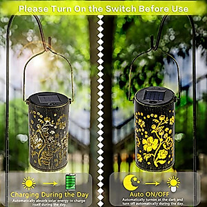 Taomika 2 Pack Solar Lanterns Garden Hanging Solar Lantern Outdoor Waterproof, Solar Lantern Metal LED Decorative for Patio Yard, Pathway, Fence, Walkway, Decorative Lamp