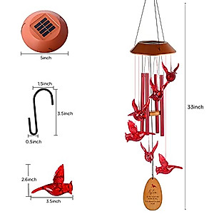 Cardinal Bird Solar Wind Chimes,Gardening Gift for All Father,Stepdad,Grandpa,Husband,Men,mom,Grandma,Women,Aunt,Daughter,Nana,Sister,Mother Birthday Gift, Perfect for Patio, Christmas Decorations