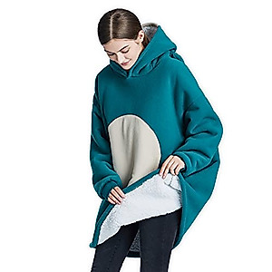 OGU' DEAL Cartoon Animal Wearable TV-Blanket Oversized Sherpa Loose Sweartshirt with Hood Pocket and Sleeves for Adults Men Women Teens One Size Fits All Blue