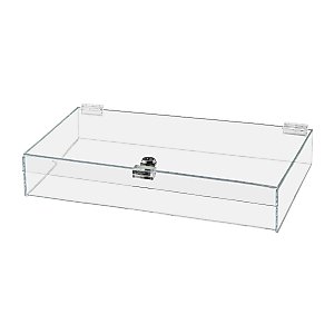 Acrylic Locking Display Case with Keys 16" x 13" x 3" Clear Tabletop Rectangular Tray with Lid for Tradeshows Expos Flea Markets and Swap Meets by Marketing Holders