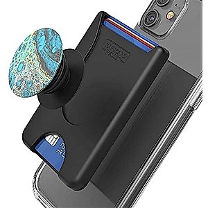 Encased Cell Phone Wallet, 4 Card System (Compatible with Circular Grip) Securely Holds IDs Business and Credit Cards - HardCard Reusable Adhesive Stick On Holder (Matte Black)