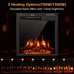 Tangkula 22.5 Inch Electric Fireplace, 5100 BTU Freestanding Electric Fireplace Heater with Remote Control, Adjustable Flame Brightness, Overheat Protection for Home, Hotel, ETL Certification