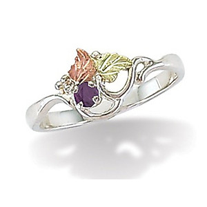 Sterling Silver Black Hills February Birthstone Ring with 3 MM Round Synthetic Amethyst - Ring Size 10