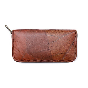 Tree Tribe Handmade Leaf Leather Women's Zip Wallet - Cards + Cash + Coin Purse - Brown