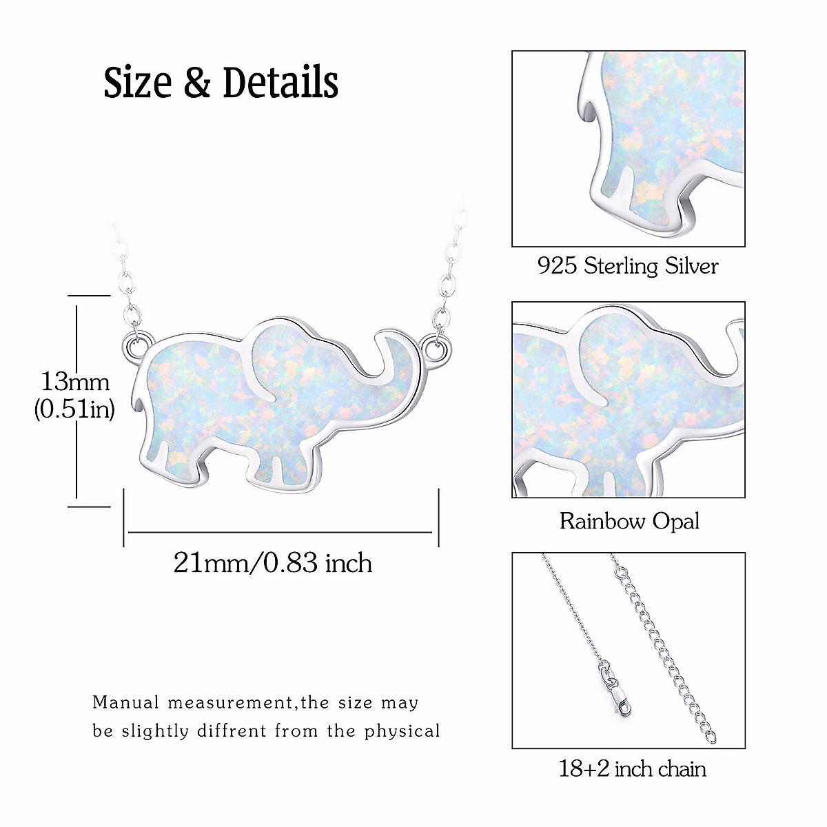 CUOKA MIRACLE Elephant Necklace for Women 925 Sterling Sliver White Opal Elephant Necklace Lucky Elephant Pendant Elephant Jewelry for Women Birthday Holiday Gift